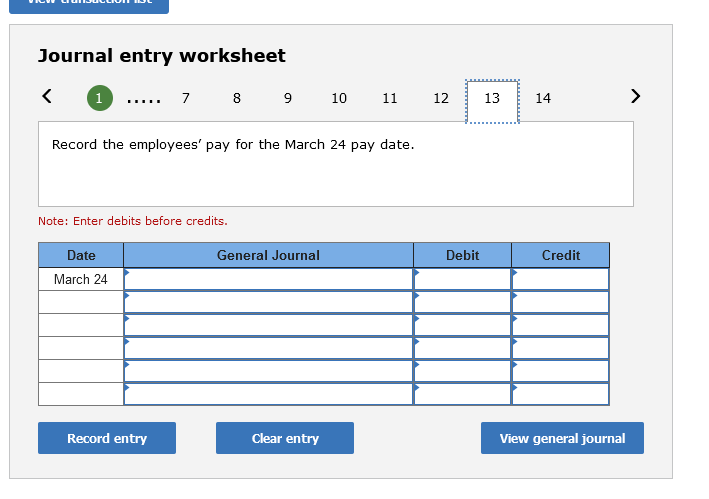 Journal entry worksheet 456 Record the employee pay | Chegg.com