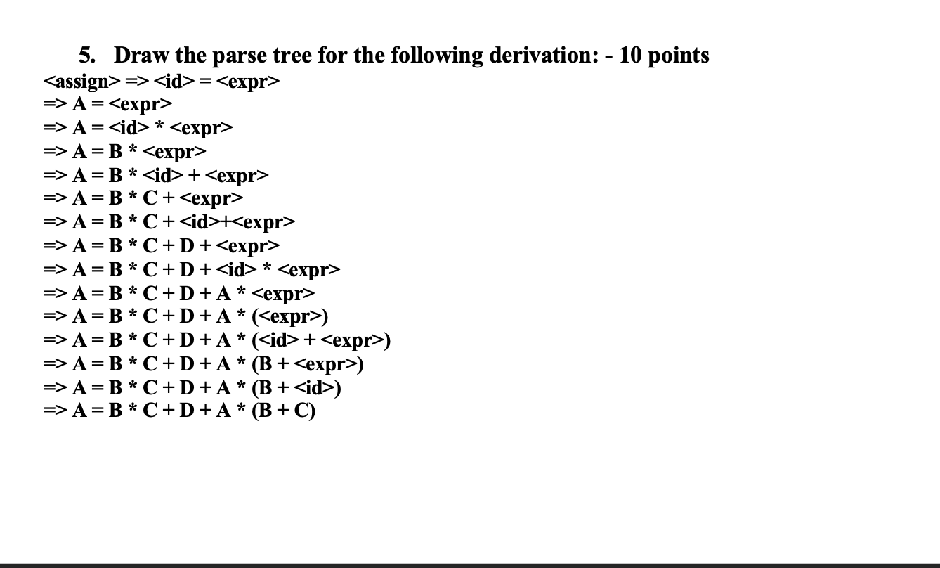 Solved 5. Draw the parse tree for the following derivation: | Chegg.com