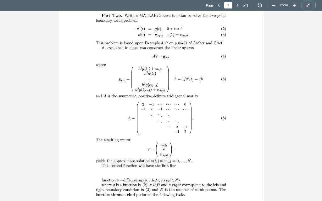 Part Two Write A Matiab Octave Function To Solve The