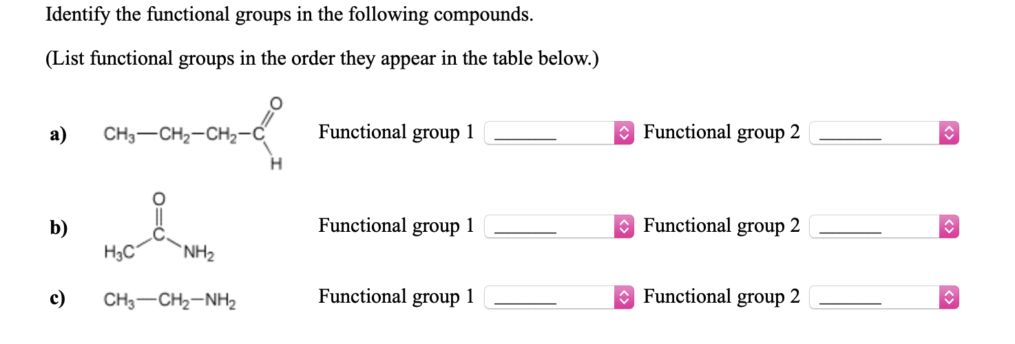 Solved Identify the functional groups in the following | Chegg.com