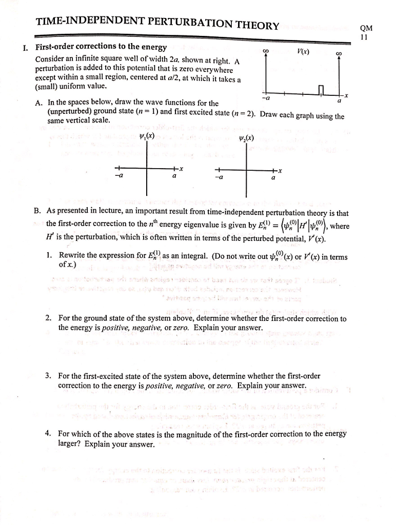 Solved Time Independent Perturbation Theory Qm First Order