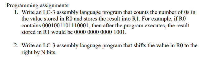 Programming assignments 1. Write an LC-3 assembly | Chegg.com