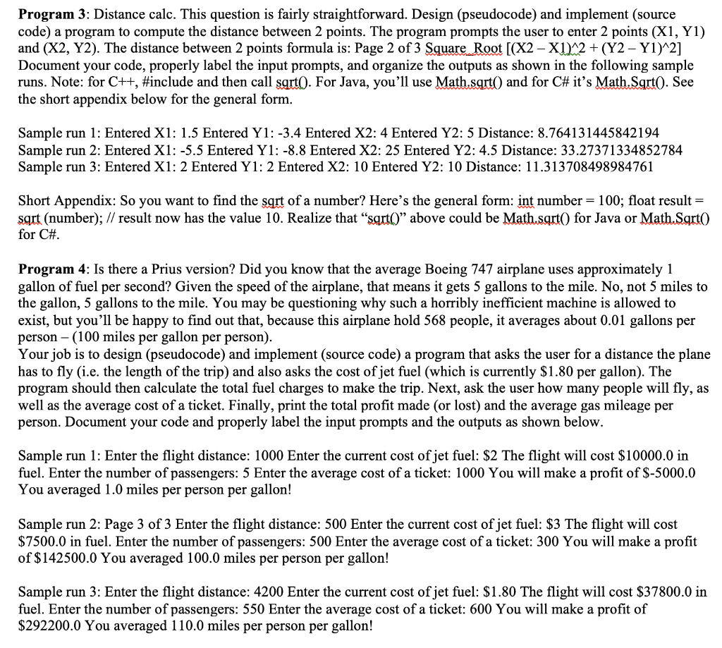 Solved Program 3: Distance calc. This question is fairly | Chegg.com