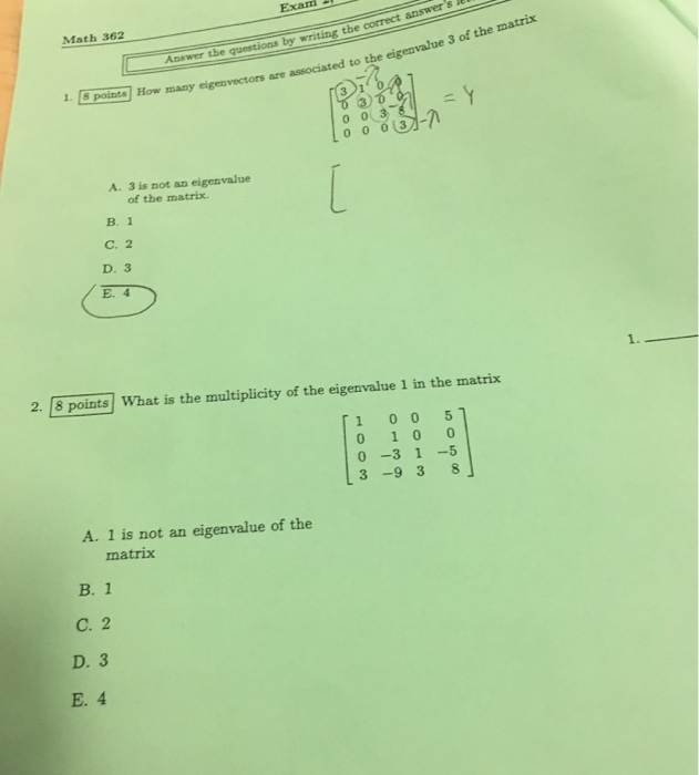 Solved Exam Math 362 correct answer's le Answer the | Chegg.com