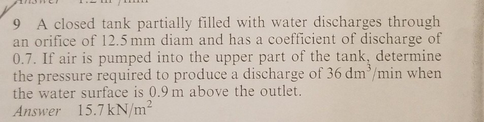 Solved 9 A closed tank partially filled with water | Chegg.com