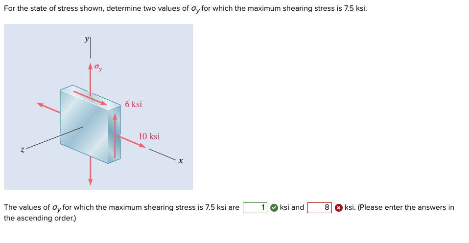 Solved For the state of stress shown, determine two values | Chegg.com