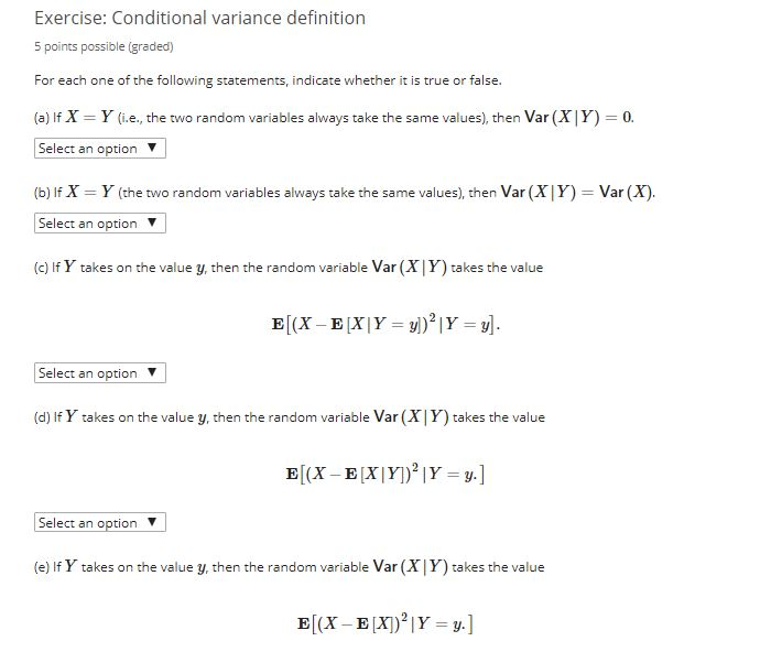 Solved Exercise: Conditional variance definition 5 points | Chegg.com