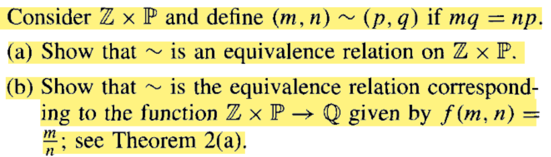 Solved Consider Z Ⓡ P and define (m,n) ~ (p,q) if mq = np. | Chegg.com