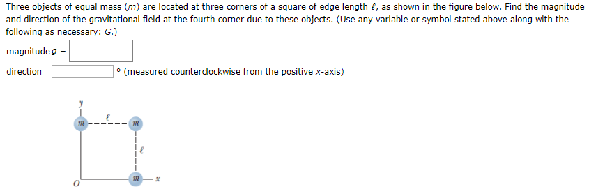 Solved Three objects of equal mass (m) are located at three | Chegg.com