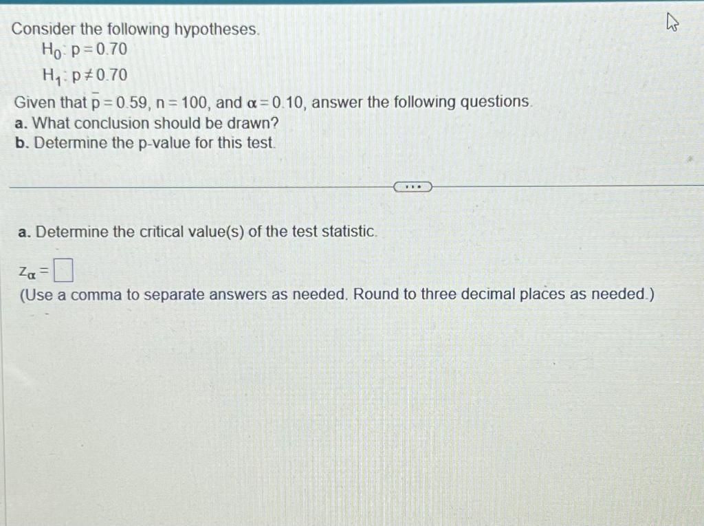 Solved Consider the following hypotheses. | Chegg.com