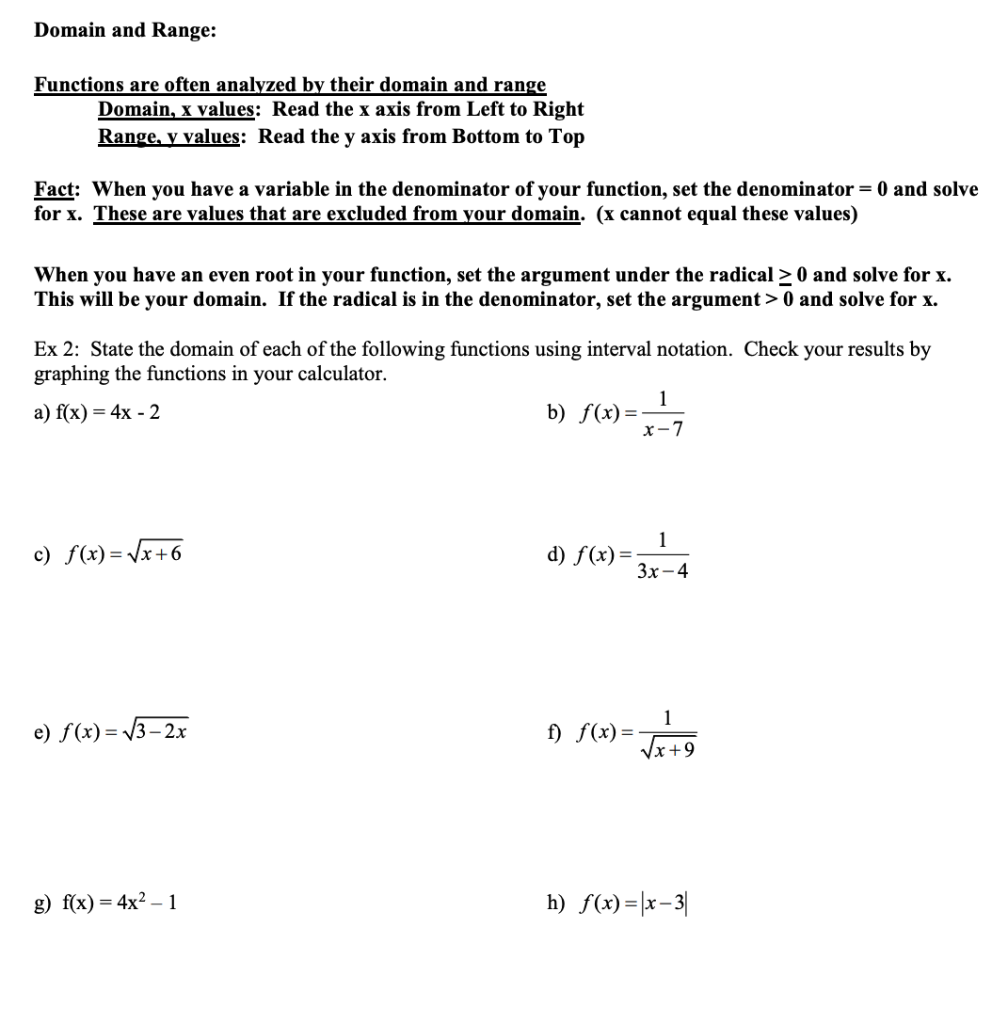 Solved Domain and Range: Functions are often analyzed by | Chegg.com
