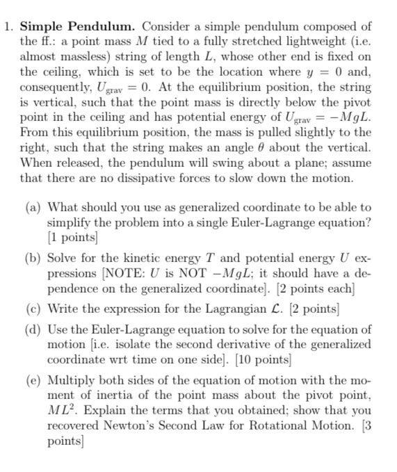 Solved 1. Simple Pendulum. Consider a simple pendulum | Chegg.com