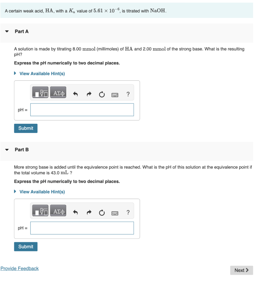Solved A certain weak acid, HA, with a Ka value of | Chegg.com