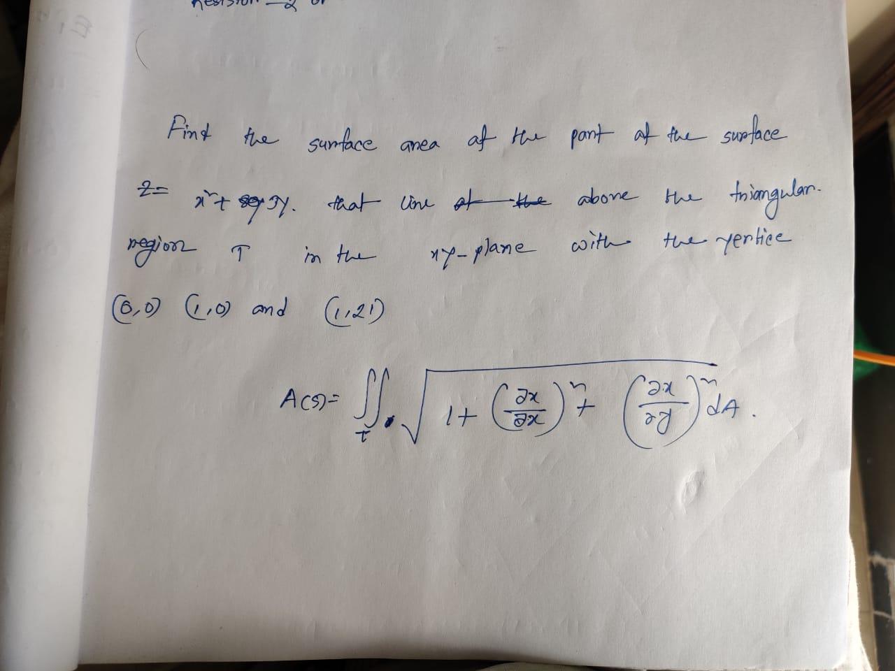 Solved 2- Find the surface area at the part of the surface | Chegg.com