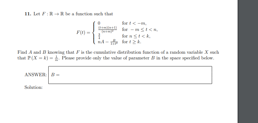 Solved 11. Let F:R → R be a function such that (t+m)(n+1) | Chegg.com
