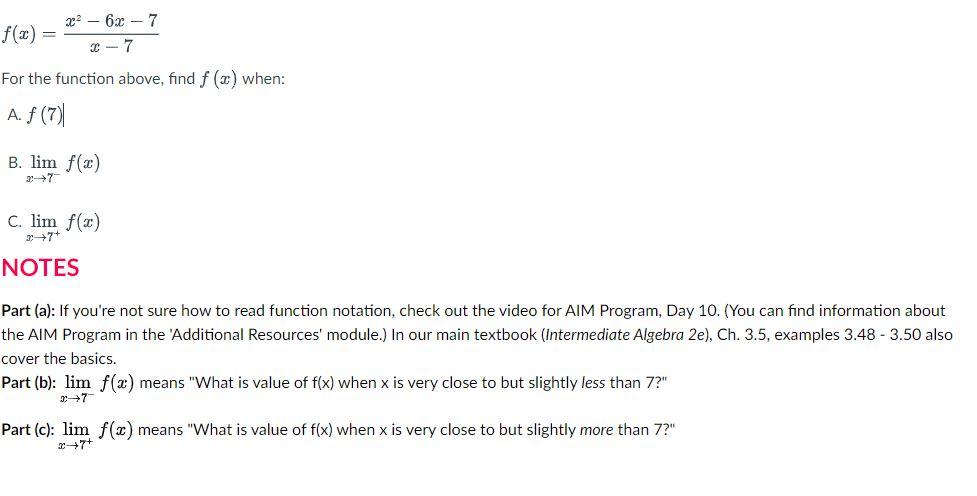 Solved f(x)=x−7x2−6x−7 For the function above, find f(x) | Chegg.com