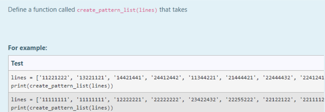 Solved Define a function called create_pattern_list(lines) | Chegg.com