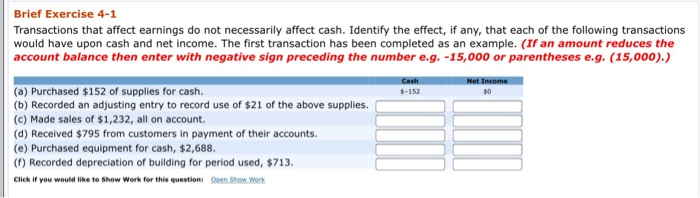 Solved Brief Exercise 4-1 Transactions that affect earnings | Chegg.com Solved Brief Exercise 4-1 Transactions that affect earnings | Chegg.com