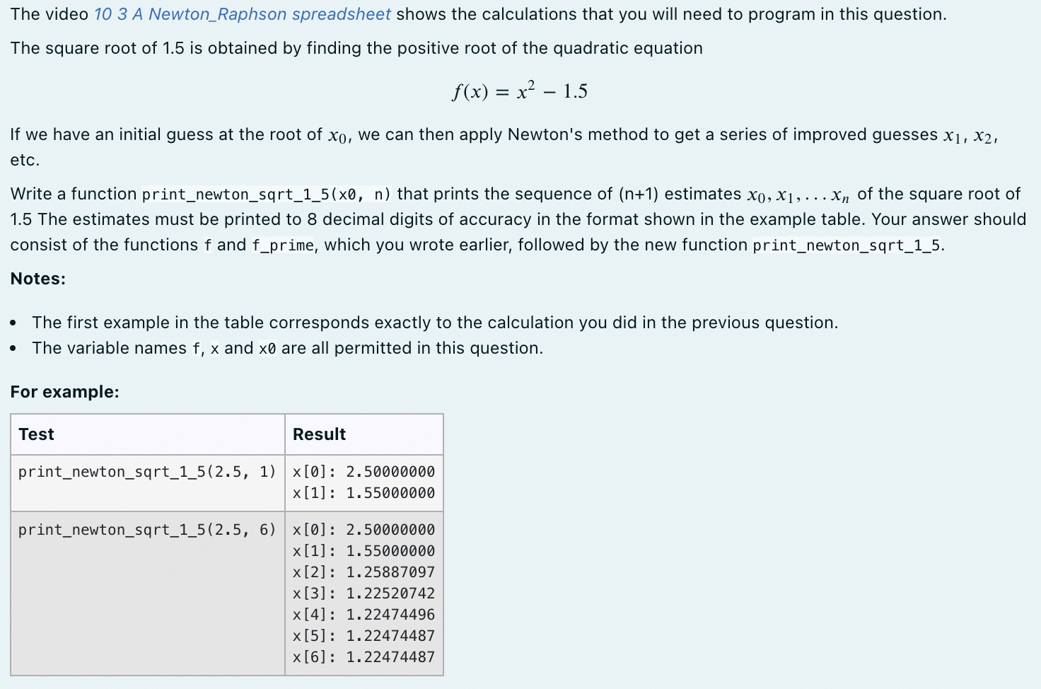 Solved The video 10 3 A Newton_Raphson spreadsheet shows the | Chegg.com