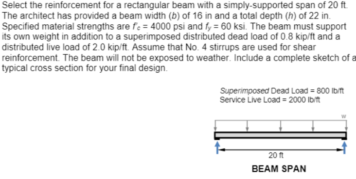 Solved Select the reinforcement for a rectangular beam with | Chegg.com