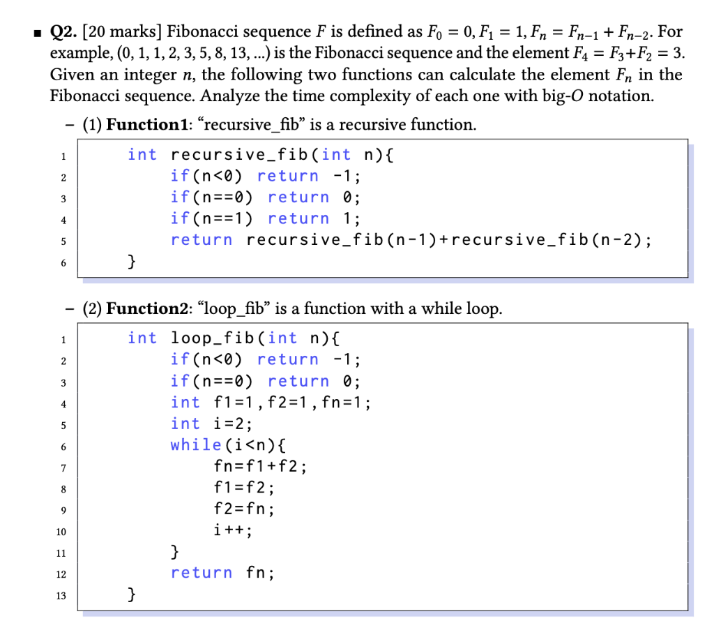 Solved = = = Q2. [20 marks] Fibonacci sequence F is defined | Chegg.com