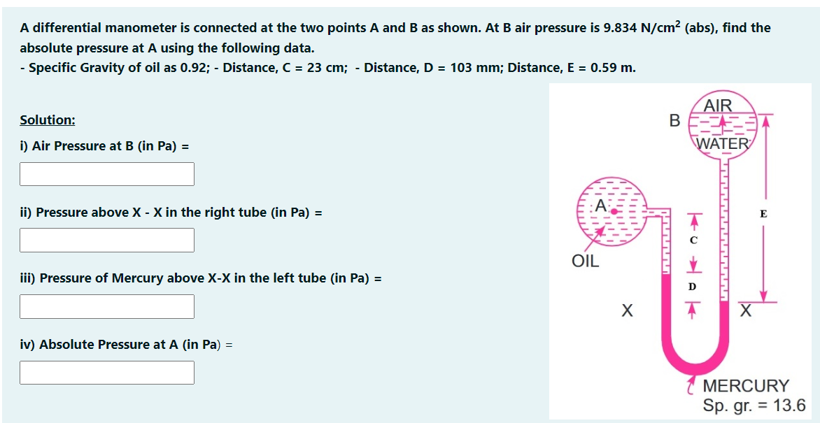 Solved A differential manometer is connected at the two | Chegg.com