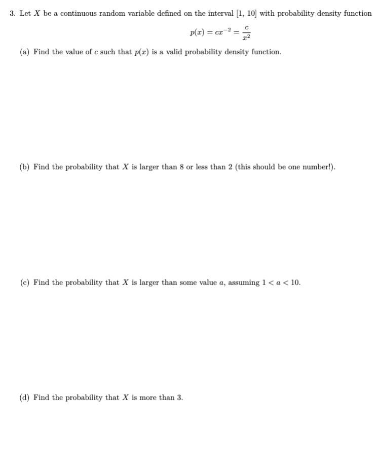 Solved 3. Let X be a continuous random variable defined on | Chegg.com