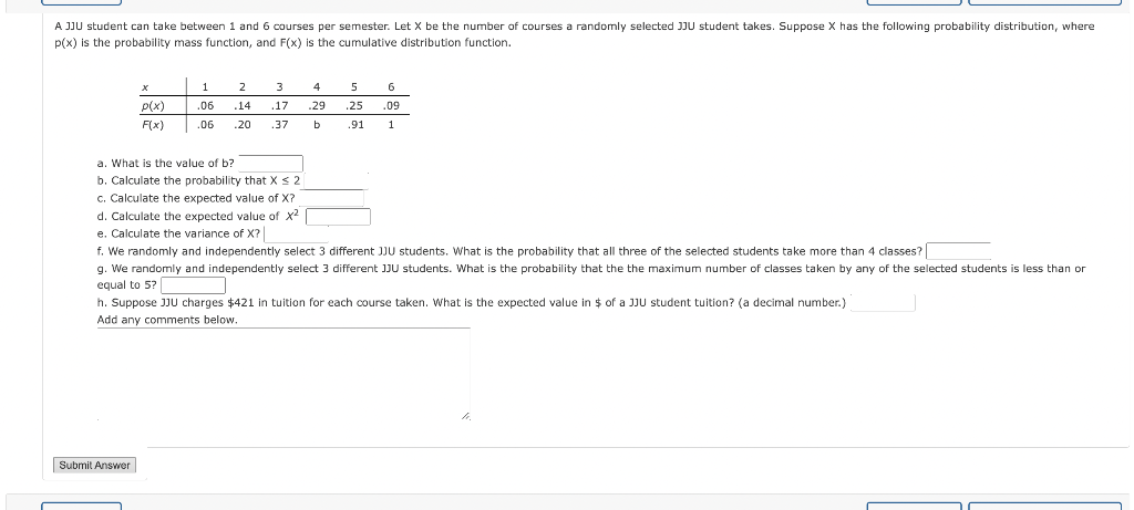Solved b. Calculate the probability that x≤2 c. Calculate | Chegg.com
