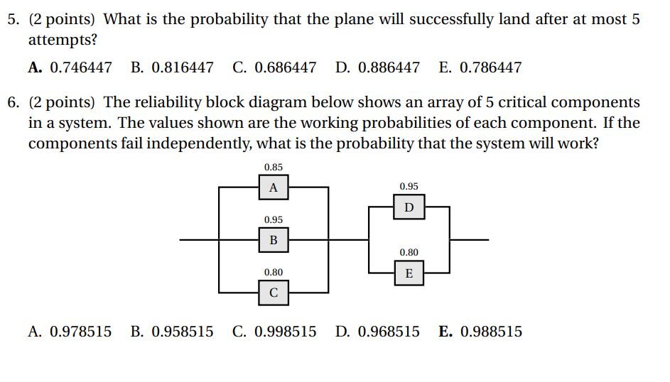 Solved 5. (2 points) What is the probability that the plane | Chegg.com