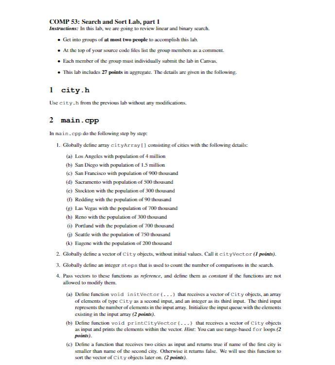 Solved COMP 53: Search and Sort Lab, part 1 Instructions: In | Chegg.com