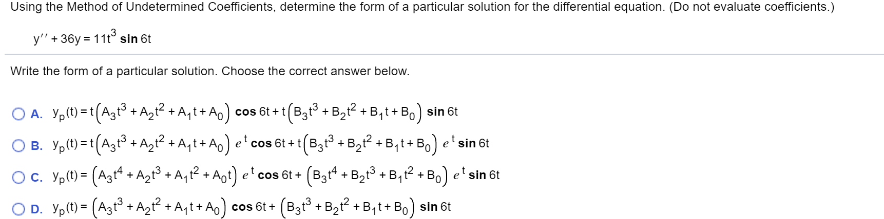 Solved Using the Method of Undetermined Coefficients, | Chegg.com