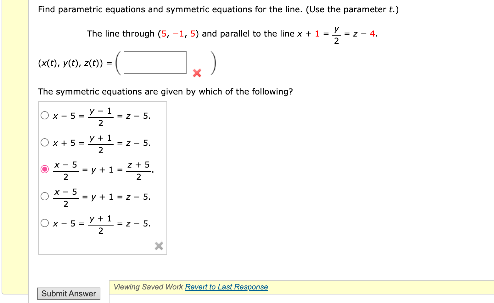 Solved Find parametric equations and symmetric equations for | Chegg.com