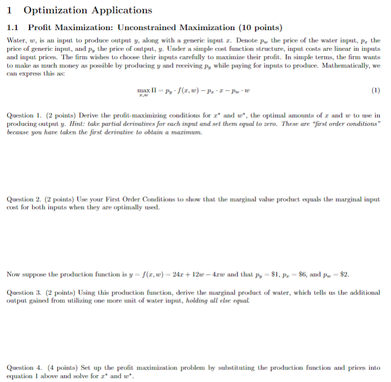 Solved 1 Optimization Applications 1 1 Profit Maximization