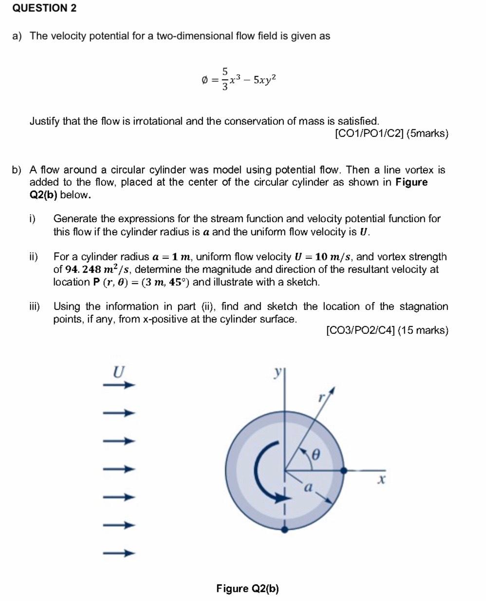 Solved QUESTION 2 a) The velocity potential for a | Chegg.com