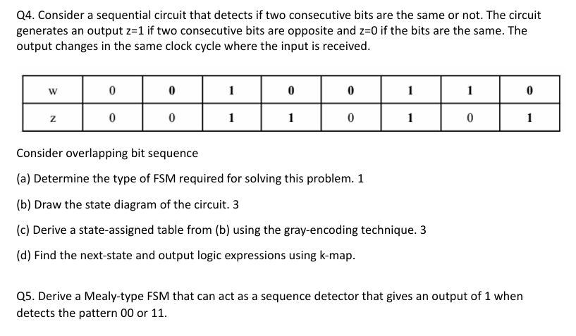 Q4. ﻿Consider a sequential circuit that detects if | Chegg.com