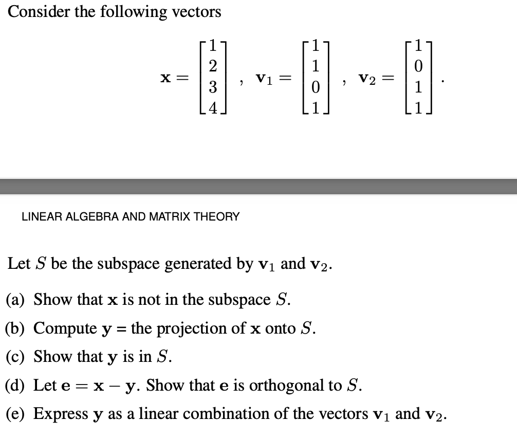 Solved Consider the following vectors | Chegg.com