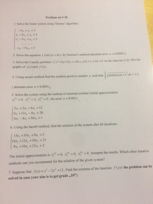 Solved Problem set # 18 1. Solve the linear system using | Chegg.com