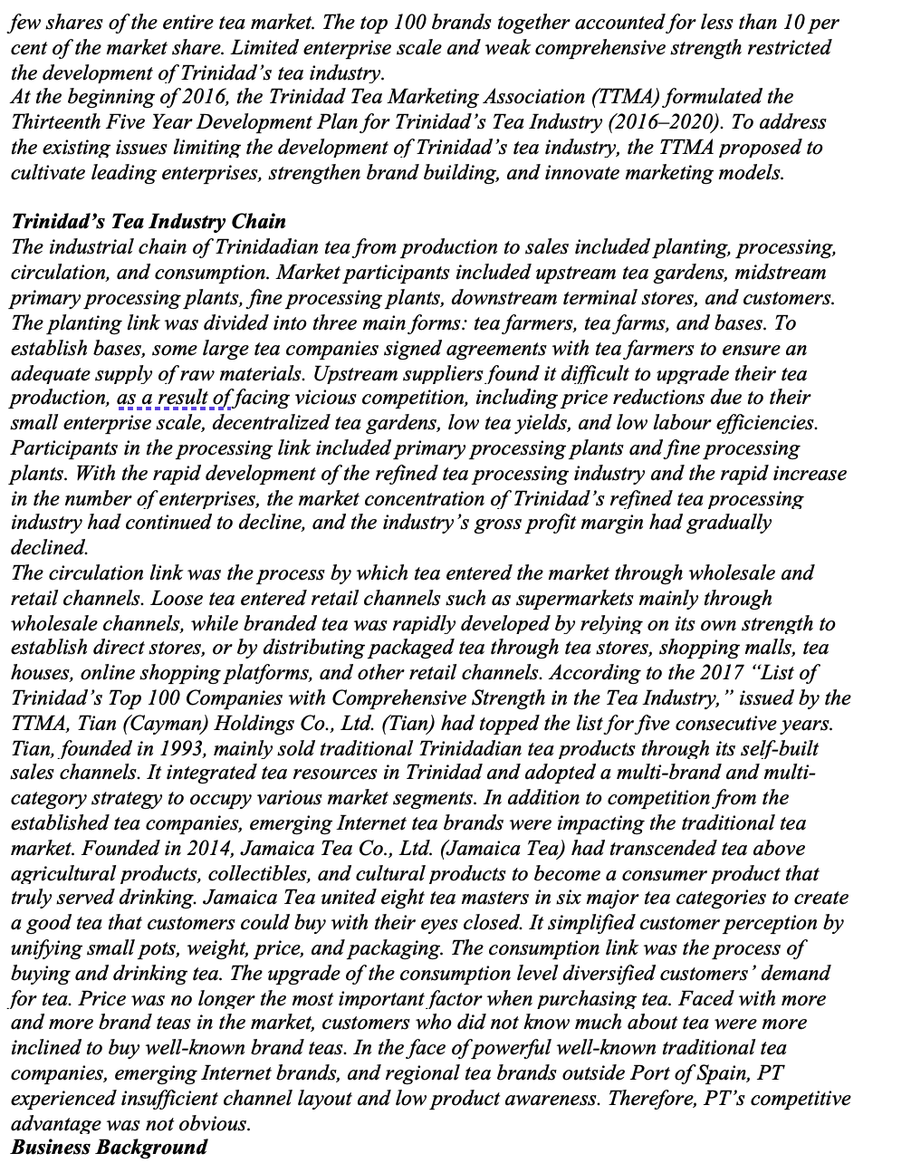 Solved Case Study Question Pataka Tea Co., Ltd. (PT) - | Chegg.com