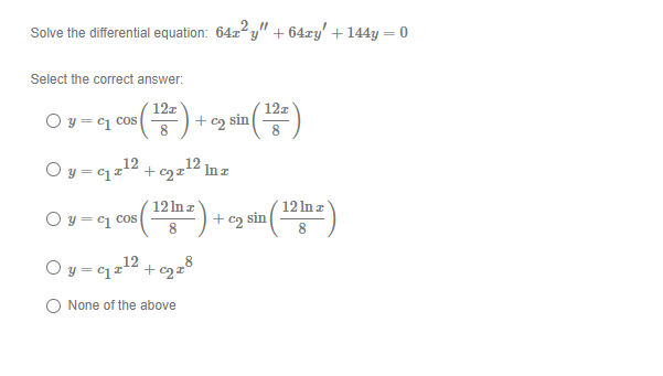 Solved Solve the differential equation: 6422y" +64zy' +144y | Chegg.com