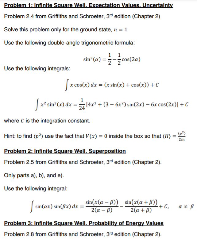 Solved Problem 1: Infinite Square Well. Expectation Values. | Chegg.com