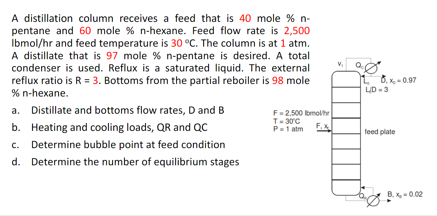 Solved V B, Xo = 0.97 A distillation column receives a feed | Chegg.com