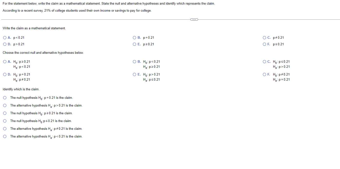 Solved For the statement below, write the claim as a | Chegg.com