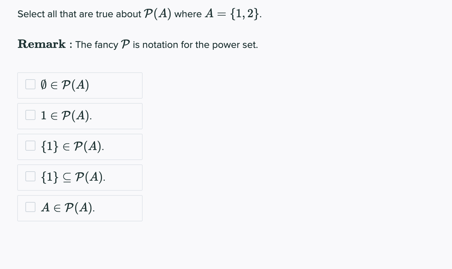 Solved Select all that are true about \mathcal{P}(A)P(A) | Chegg.com