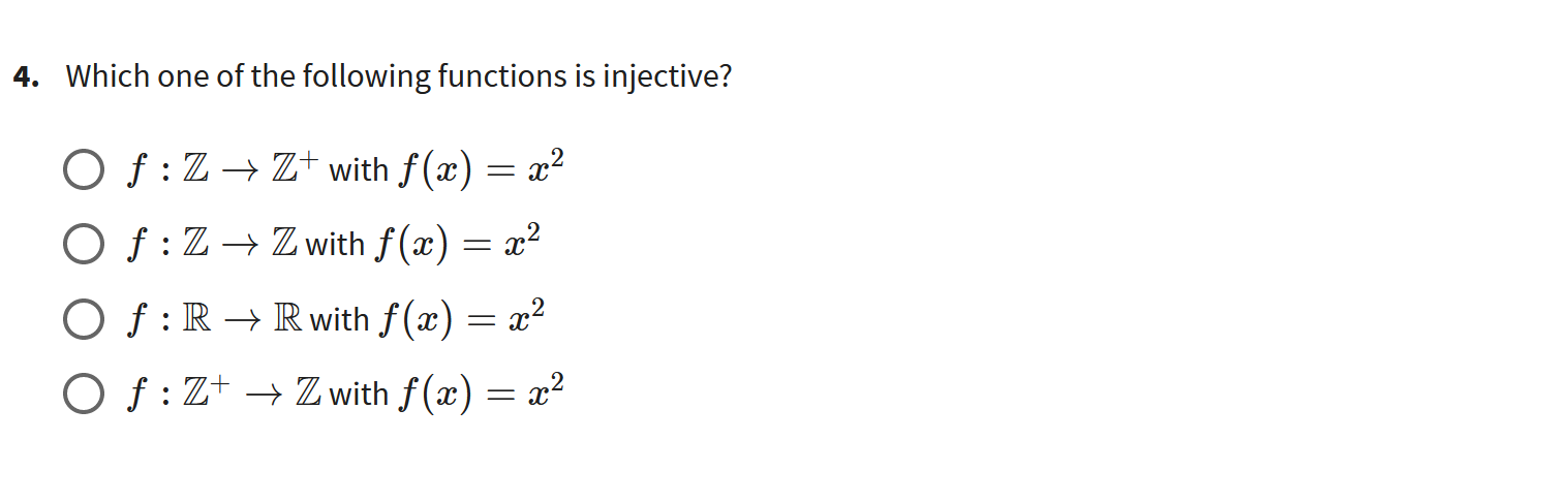 Solved Which one of the following functions is injective? | Chegg.com