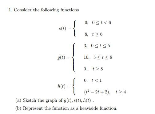 Solved 1. Consider the following functions | Chegg.com