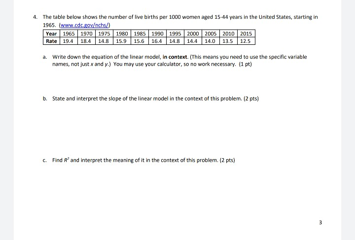 Solved 4. The table below shows the number of live births | Chegg.com