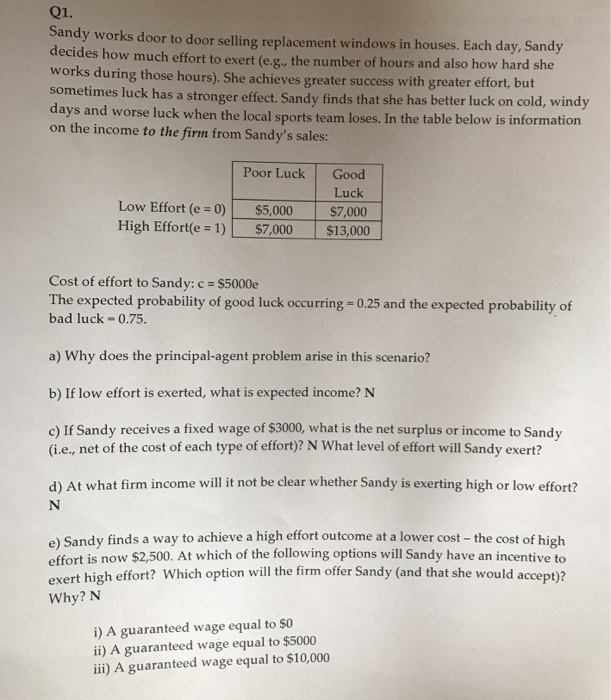 Solved Q1. Sandy works door to door selling replacement | Chegg.com