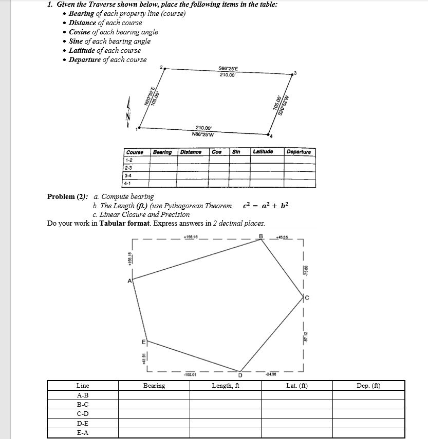 Solved 1. Given the Traverse shown below, place the | Chegg.com