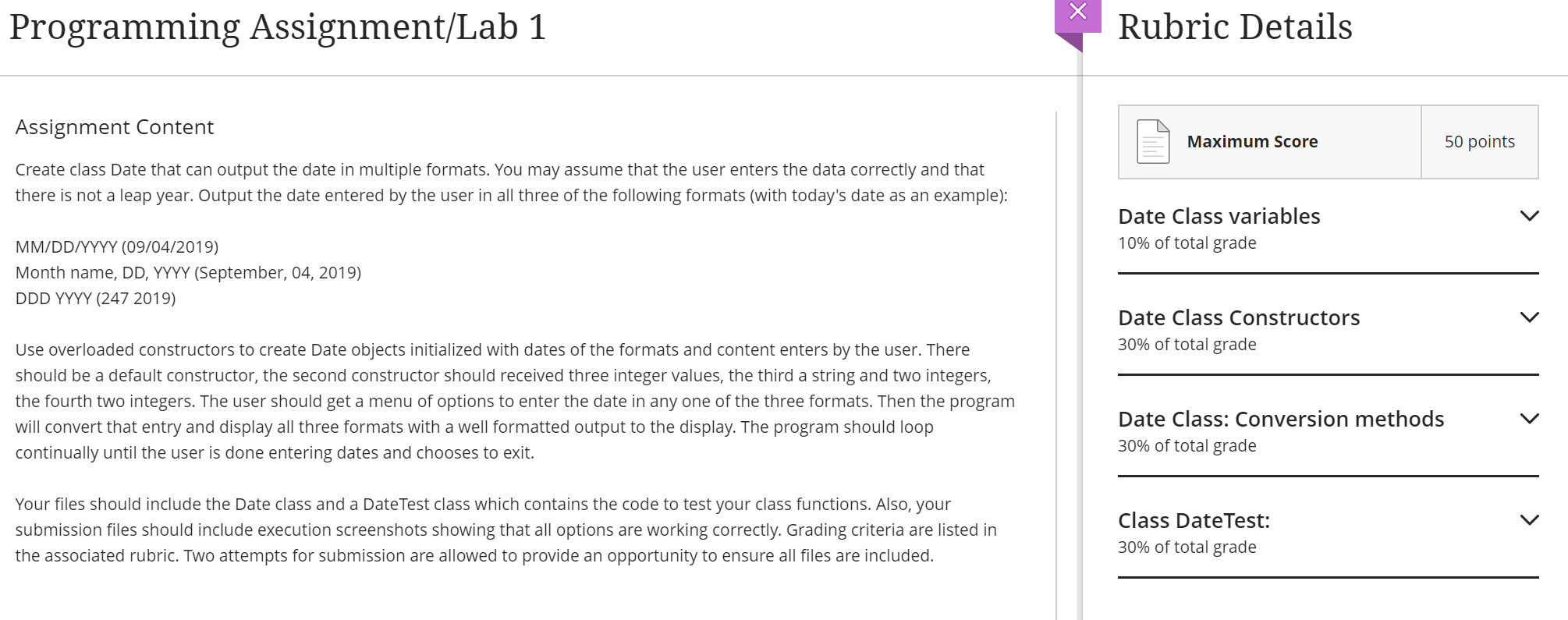 Solved Programming Assignment/Lab 1 Rubric Details | Chegg.com