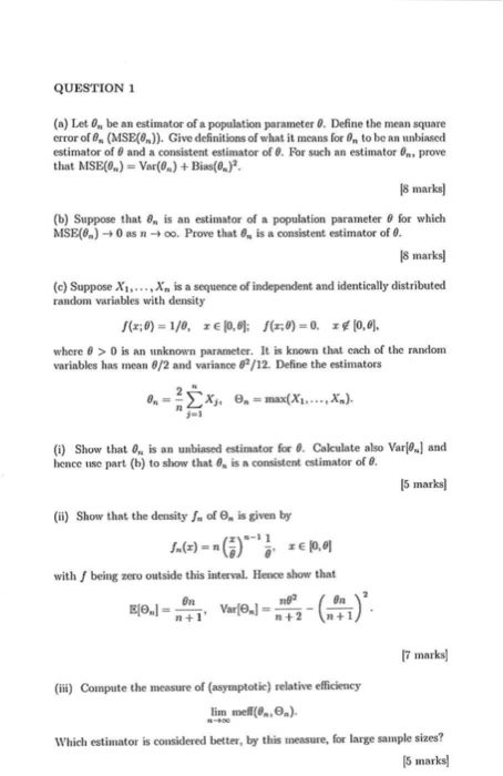 Solved (a) Let theta_n be an estimator of a population | Chegg.com